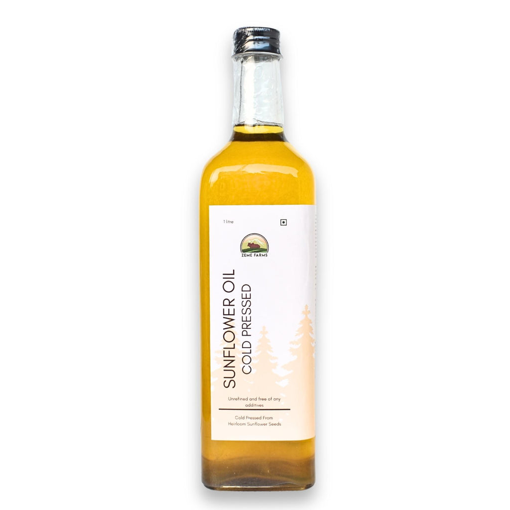 Cold Pressed Sunflower Oil 1 Litre Glass Bottle Zeme Farms